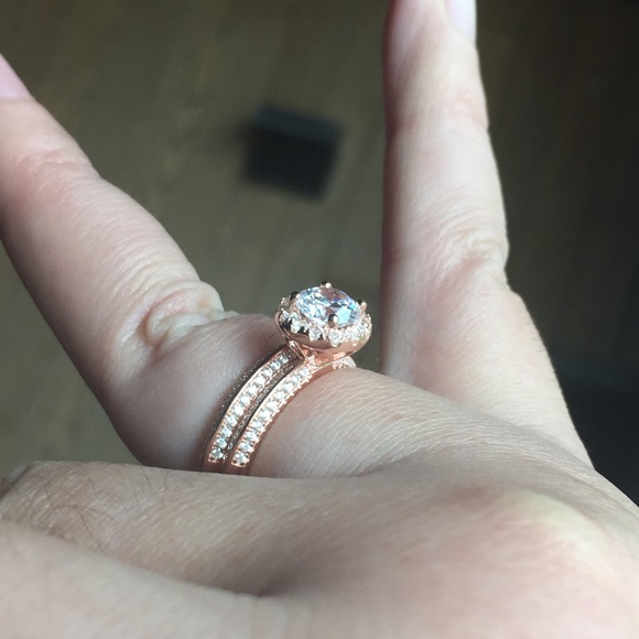 Jewelry | 2pcs Rose Gold Engagement Ring Wedding Band Set | Poshmark